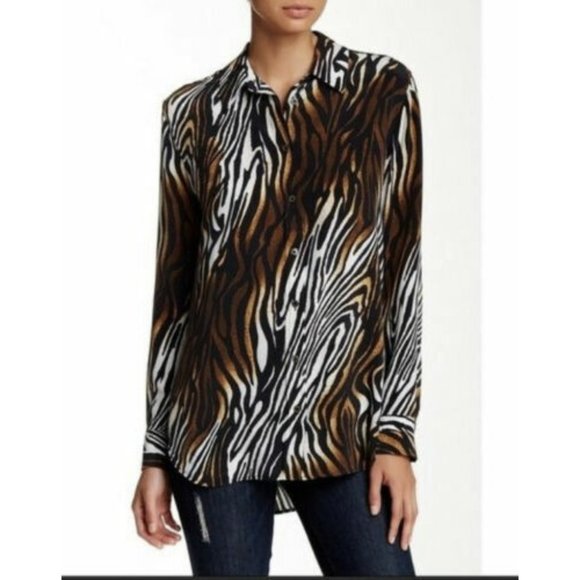 Equipment | Tops | 25 Equipment Zebra Print Silk Blouse Sz Xs Animal ...